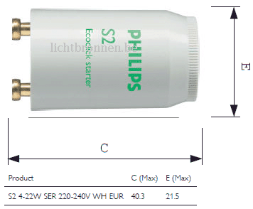 Philips Starter S2, 4-22W, (starter voor 4xTL-D 18W)